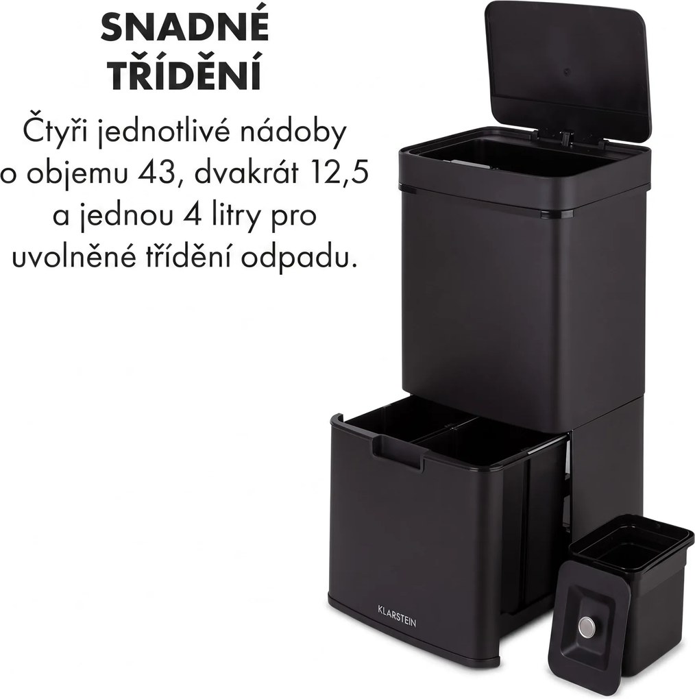 Klarstein Royal Trash Matte Black, odpadkový koš se senzorem, 72 l, ušlechtilá ocel, matná černá