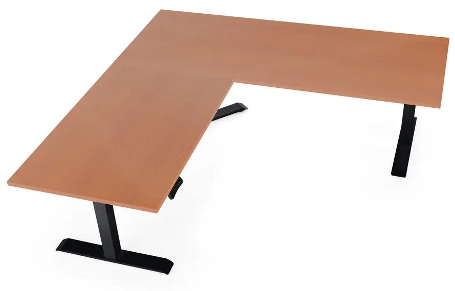 Výškově nastavitelný stůl OfficeTech Angle, 180 x 200 cm, černá podnož, třešeň