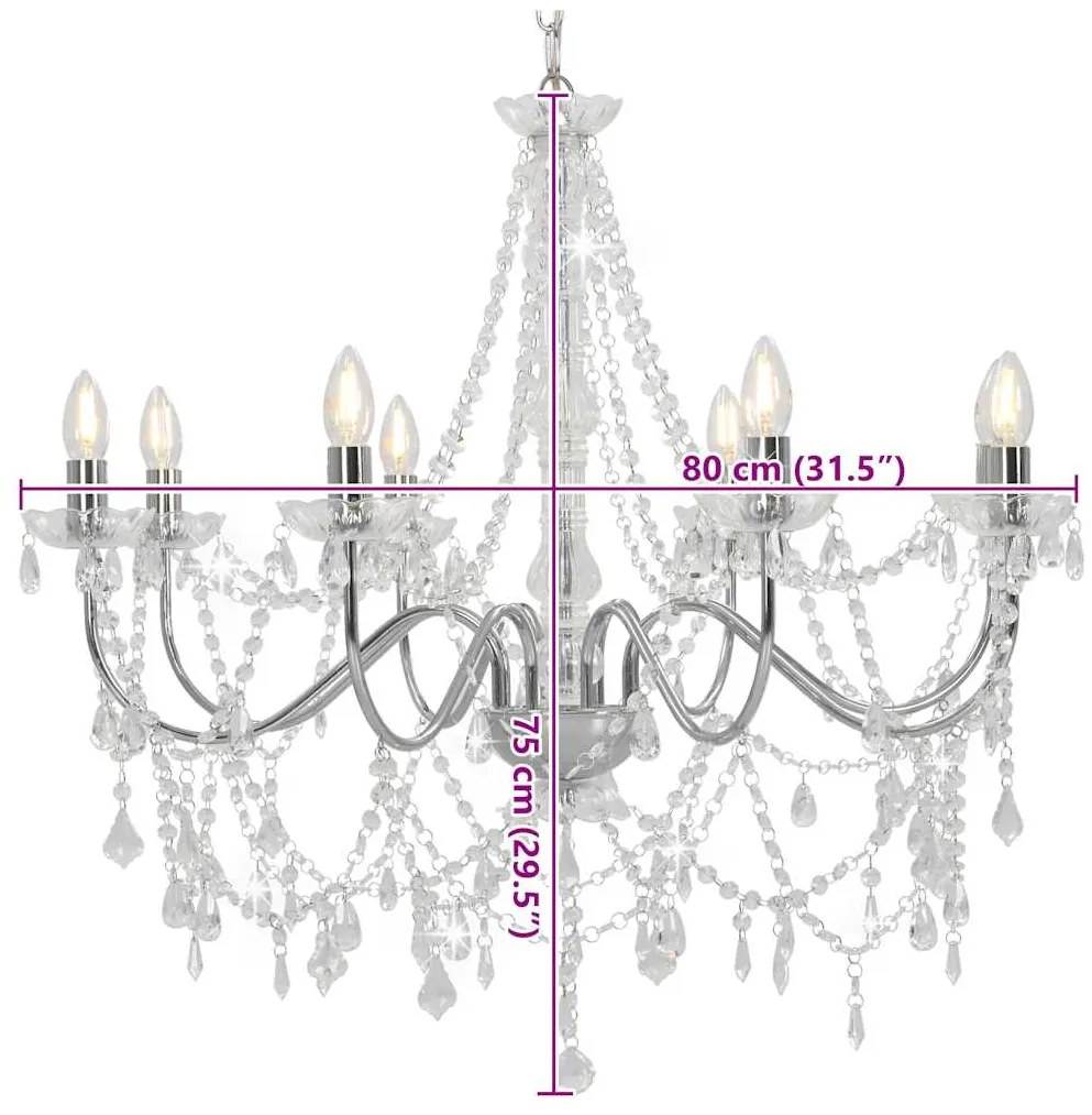 vidaXL Marketos Lustr s korálky stříbrný 8 x žárovky E14