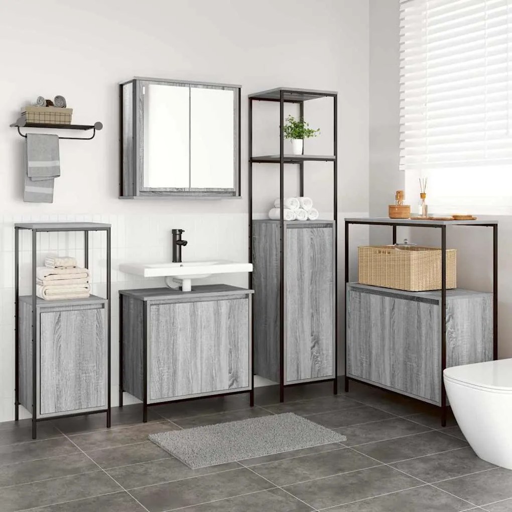 Sada koupelnového nábytku 5 ks Šedá Sonoma a černá 3328387