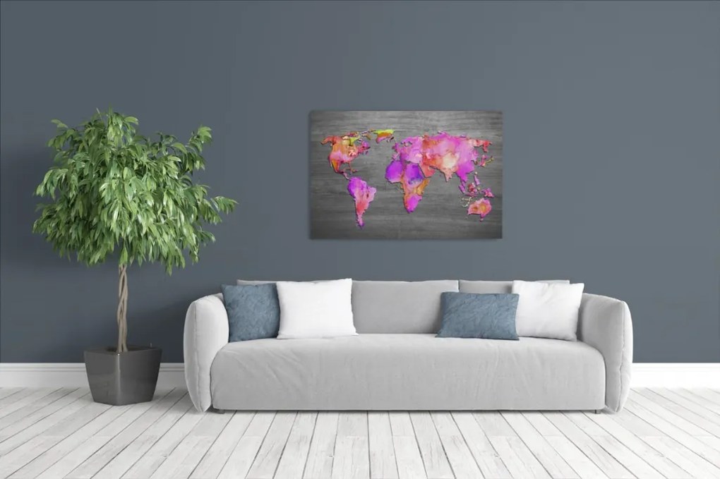 Malvis ® Obraz Mapa světa růžová Velikost: 90x60 cm