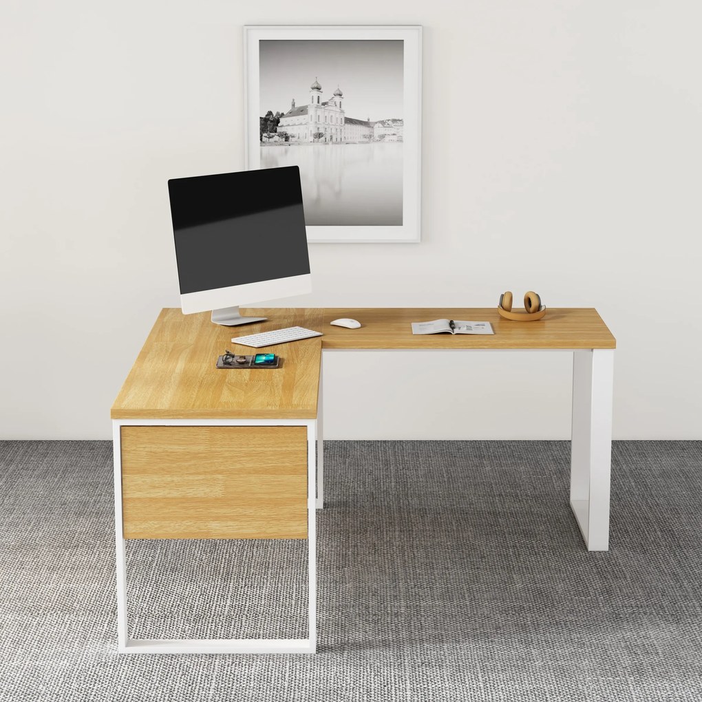 Rohový kancelářský stůl Houseland Nuvia Home 01 160 cm dub/bílý