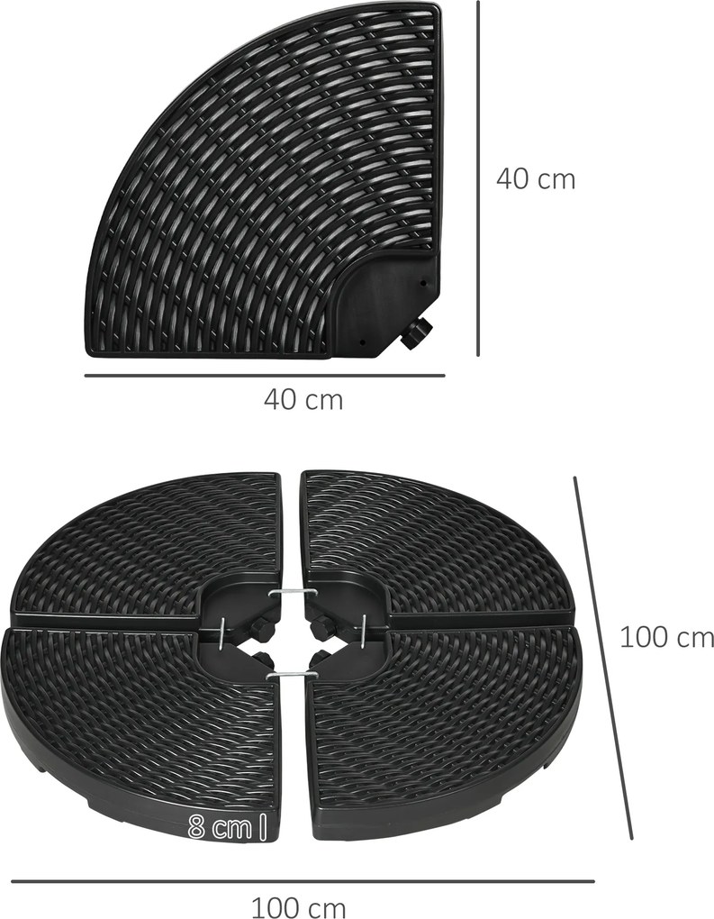 Outsunny Hmotnost slunečníku Hmotnost slunečníku pro konzolový slunečník 52 kg voda nebo 68 kg písek odolný proti povětrnostním vlivům HDPE |
