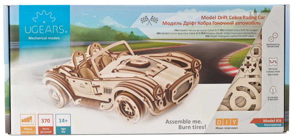 Ugears 3D dřevěné mechanické puzzle Driftující závoďák Cobra