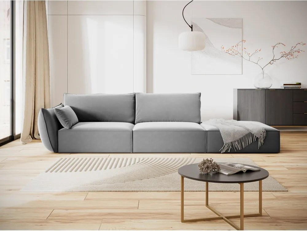 Světle šedá sametová pohovka levý roh 264 cm Vanda – Mazzini Sofas