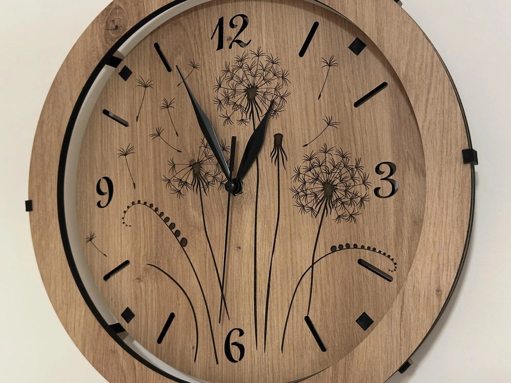 Li-Go "Pampeliška" Dřevěné hodiny dub světlý velikost svítidla/hodin: 50 cm