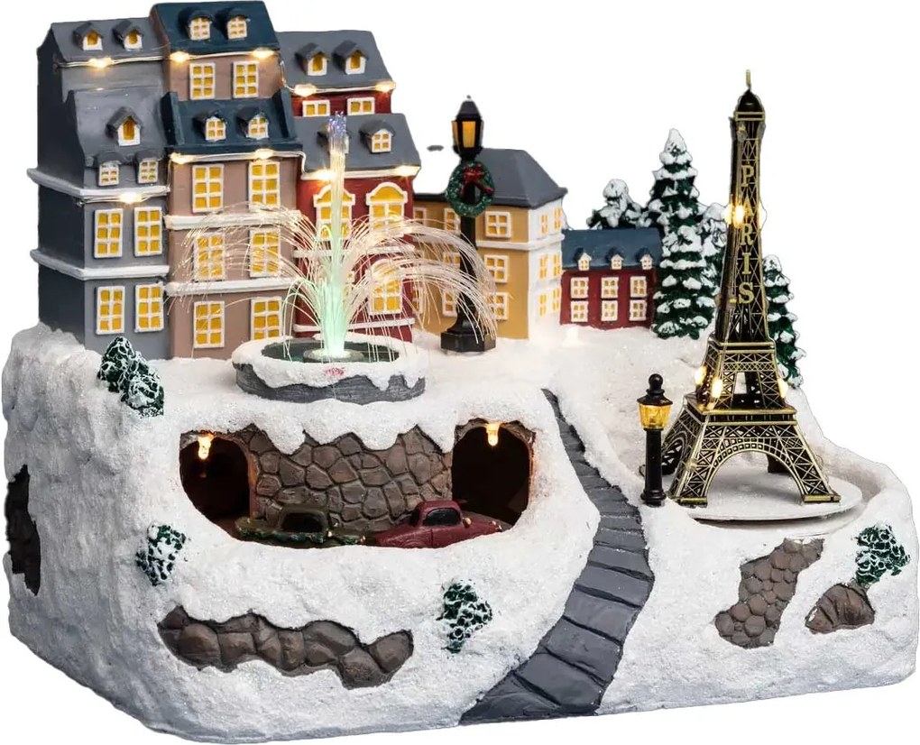 Pohyblivá vánoční scéna s Eiffelovou věží