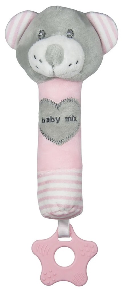 Dětská pískací plyšová hračka s kousátkem Baby Mix medvěd růžový