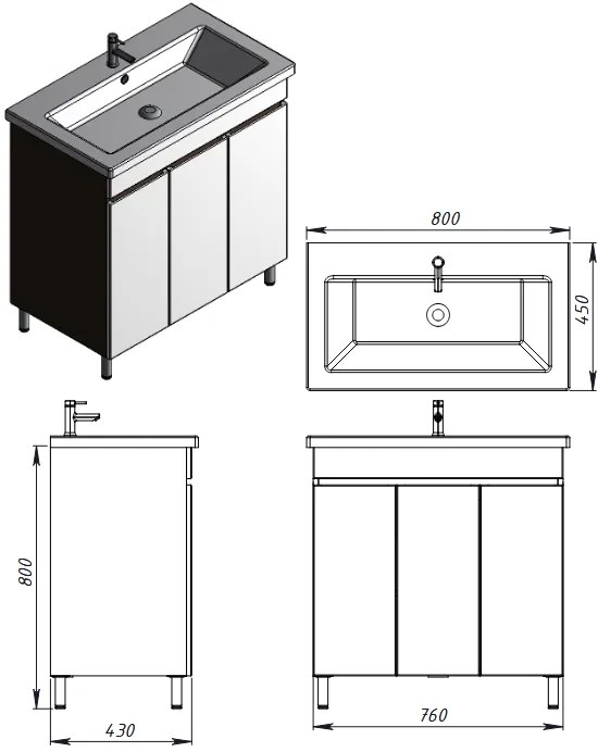 Lavedo Aries 80 koupelnová skříňka s umyvadlem a košem na prádlo
