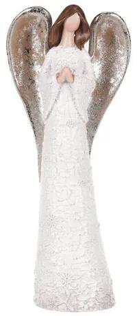Anděl Střážný se sepnutýma rukama, bílá, polyresin, 25 x 11 x 6 cm