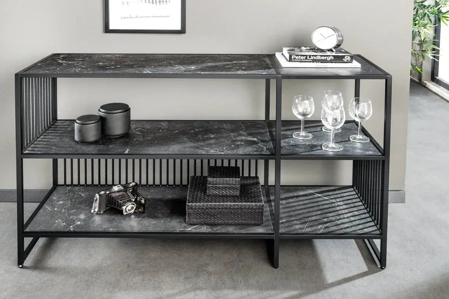 Designový regál Haines 120 cm vzor antracitový mramor
