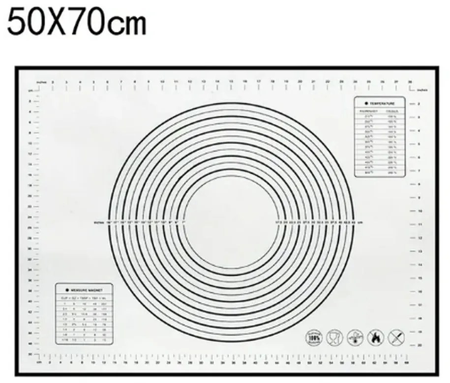 Silikonová kuchyňská podložka s měřítkem - nepřilnavá (v 8 velikostech) Barva: Černá, Velikost: 70x50 cm