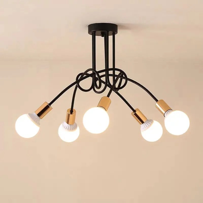 Lampa Sufitowa Złota Zyrandol Czarny E27 Loft Retro Nowoczesna Do Salonu