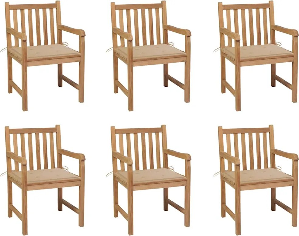 Zahradní židle 6 ks béžové podušky masivní teak 3073034