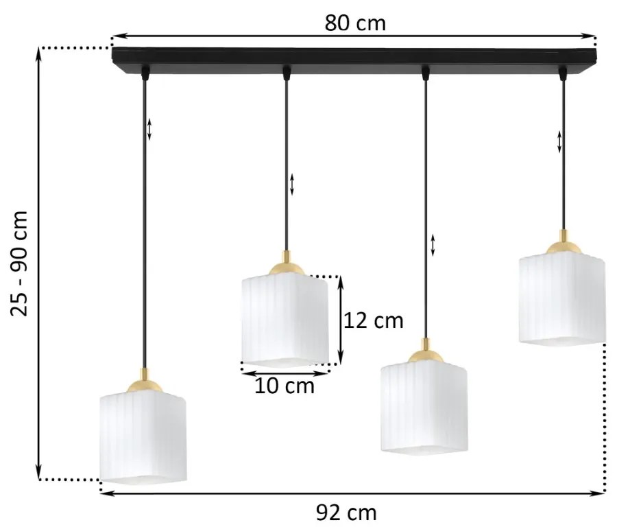 Závěsné svítidlo Riffle Square, 4x bílé skleněné stínítko, b/g