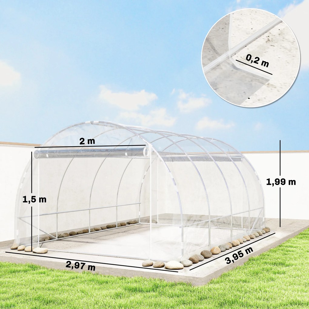 Skleník Polytunnel, průchozí skleník s pozinkovaným ocelovým rámem a krytem z PE odolným proti UV záření, průhledný