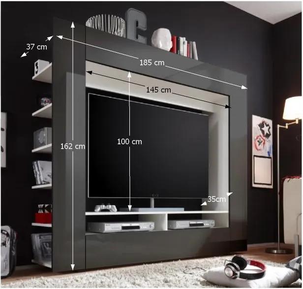 Moderní TV a media stěna v černém a bílém provedení s vysokým leskem TK110