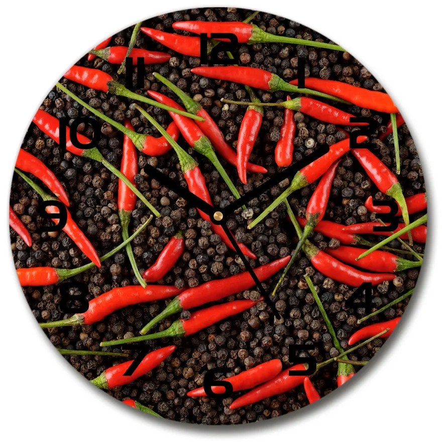 Wallmuralia Skleněné hodiny kulaté Chilli papričky fi 30 cm