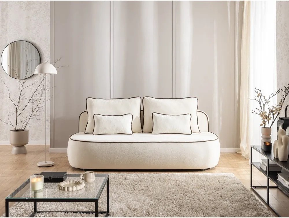 Hnědá/krémová sametová rozkládací/s úložným prostorem pohovka 210 cm Saga – Ropez