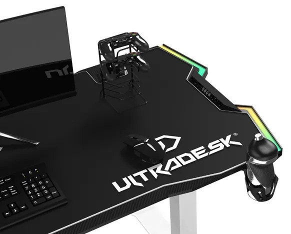 Herní stůl ULTRADESK FORCE SNOW – černá/bílá 166x70 cm, RBG podsvícení