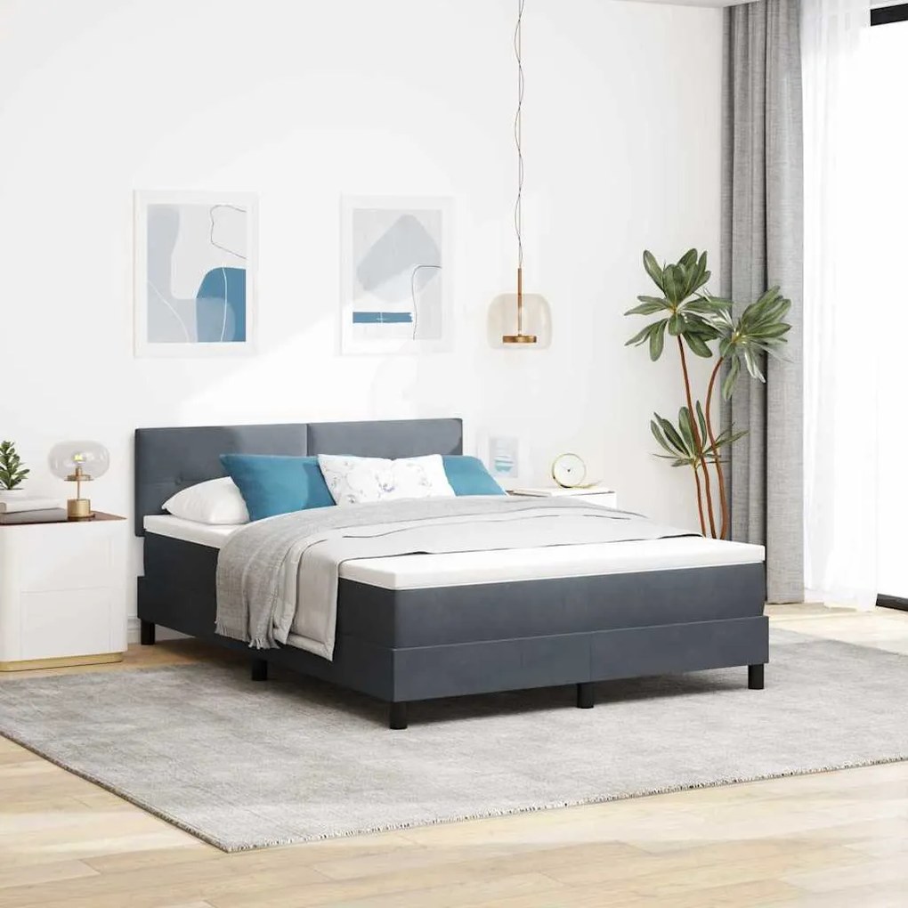 Postel s boxspringem s čelo Tmavě šedá 160 x 200 cm samet 3339183