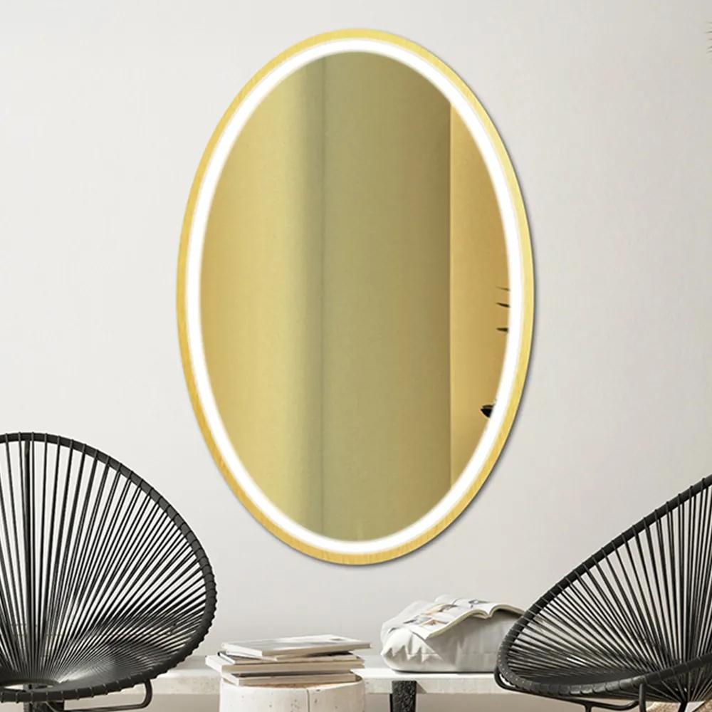 Zrcadlo Nordic Oval Gold LED - gold glass Rozměr: 65 X 100 cm