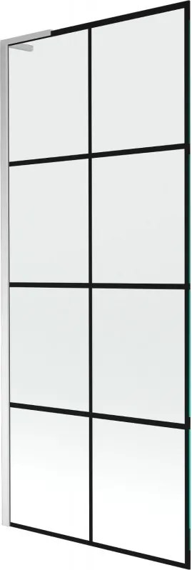 Mexen Next L, 1-křídlová vanová zástěna 80 x 150 cm, 6mm čiré sklo-černý vzor, chromový profil, 895-080-000-03-77-01