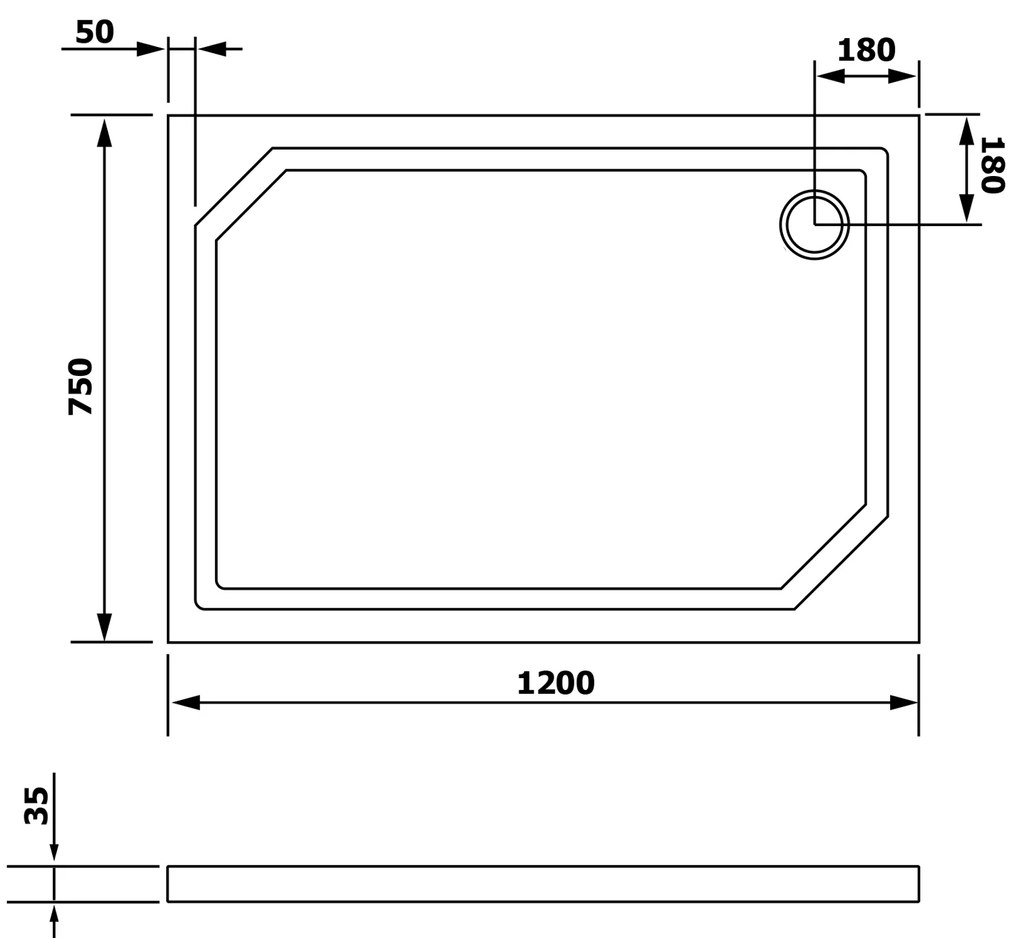 Gelco, SARA sprchová vanička z litého mramoru, obdélník 120x75x3, 5 cm, hladká, HS12075