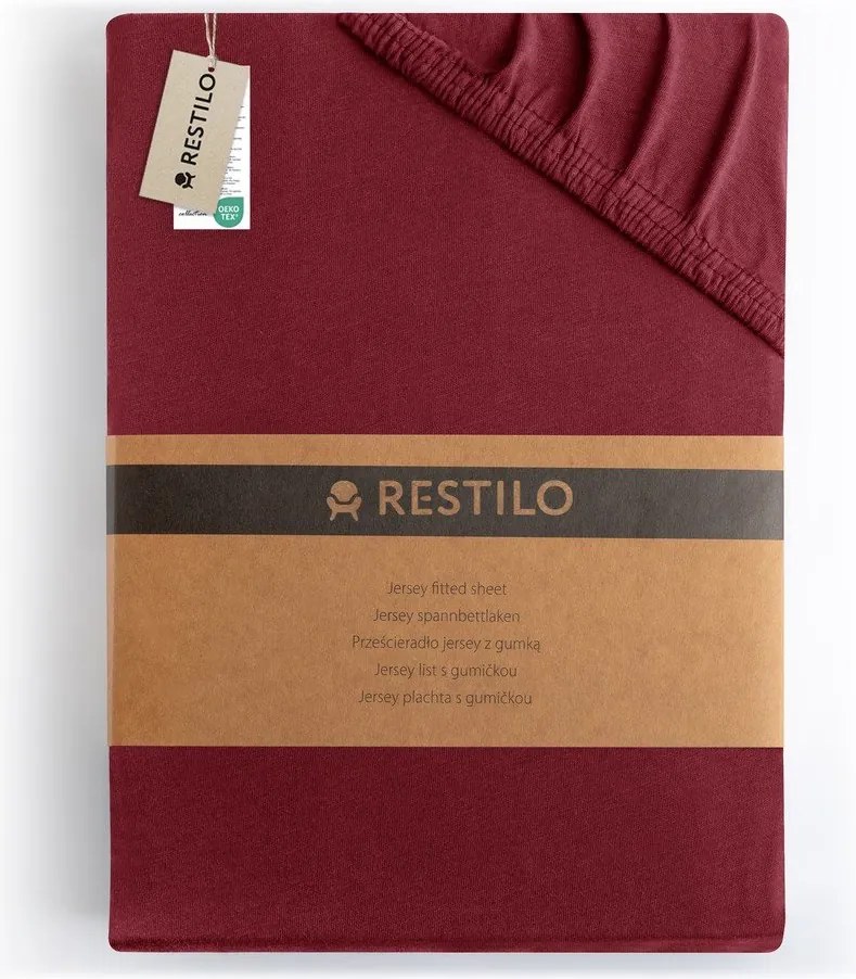 Vínové napínací prostěradlo jersey 160x200 cm Amber – Restilo