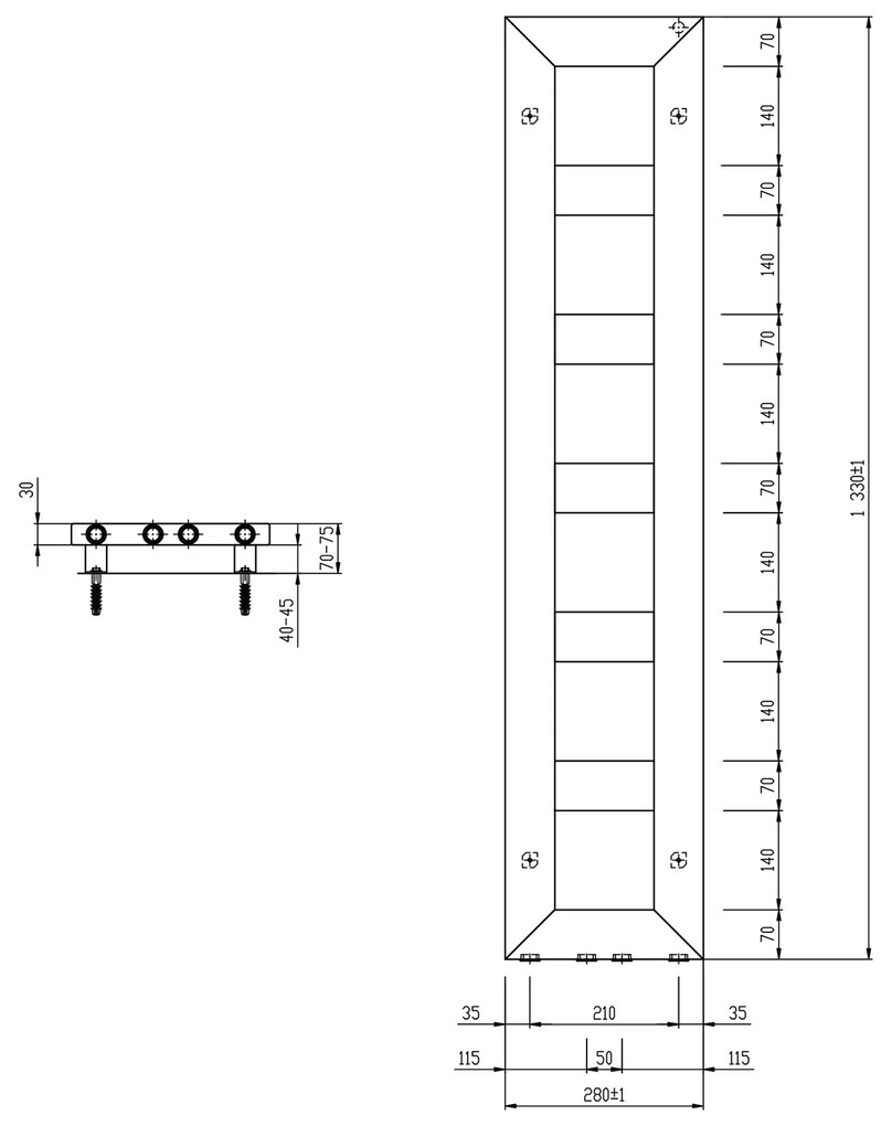 Sapho BLOCK otopné těleso 280x1330 mm, černá mat - IR181