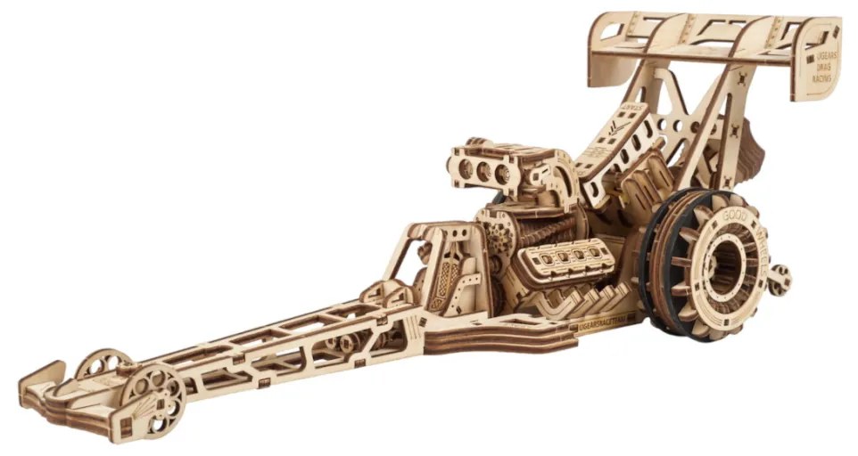 Ugears 3D dřevěné mechanické puzzle Závodní auto (dragster)