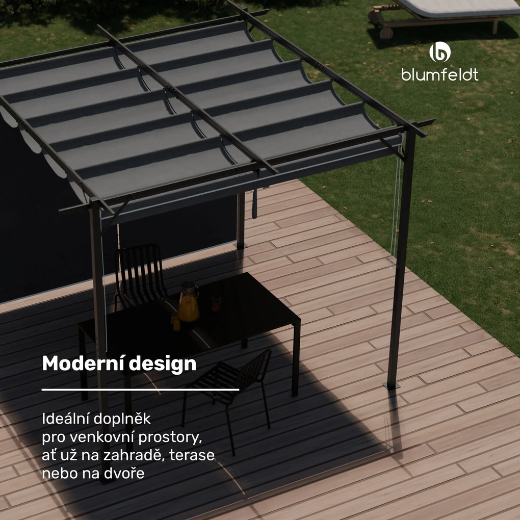 Blumfeldt Pantheon Robust Pergola, 3x3 m práškově lakovaná ocel odolná vůči povětrnostním vlivům s bočními roletami