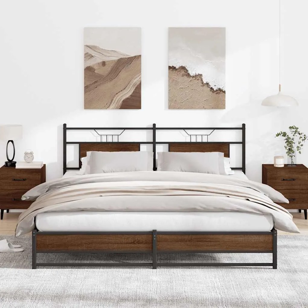 Kovový rám postele bez matrace hnědý dub 183 x 213 cm 3325132