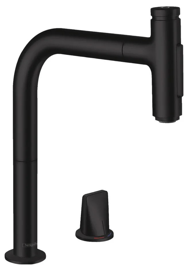 Hansgrohe M71, dřezová baterie M7120-H200 v vytahovací sprškou, 2-otvorová instalace, sBox, černá matná, 73818670