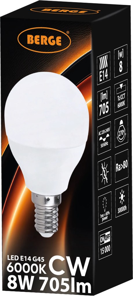 SADA 6x LED žárovka G45 E14 8W 705lm - studená bílá