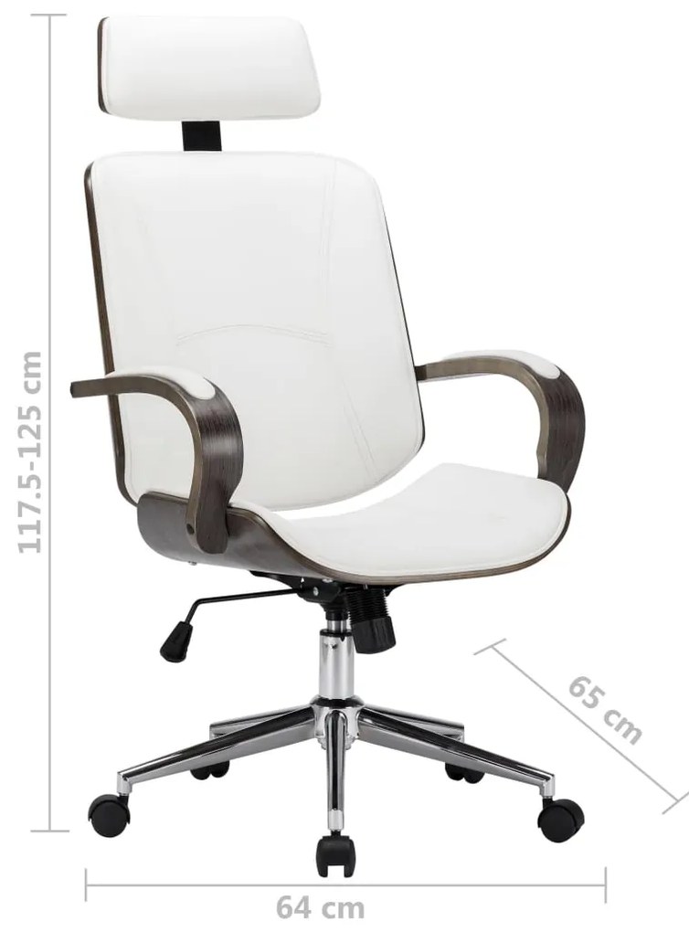 vidaXL Otočná kancelářská židle s opěrkou hlavy bílá umělá kůže ohýbané dřevo