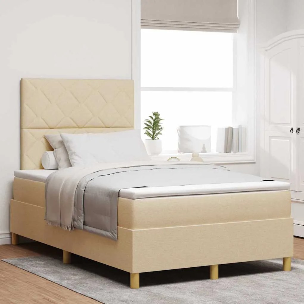 Postel s boxspringem s čelo Krémová 120 x 200 cm textil 3339691