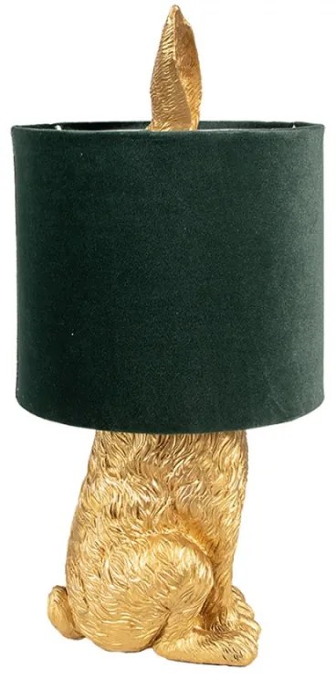 Zlatá stolní lampa králík s tmavě zeleným stínidlem Konijn – 20x43 cm