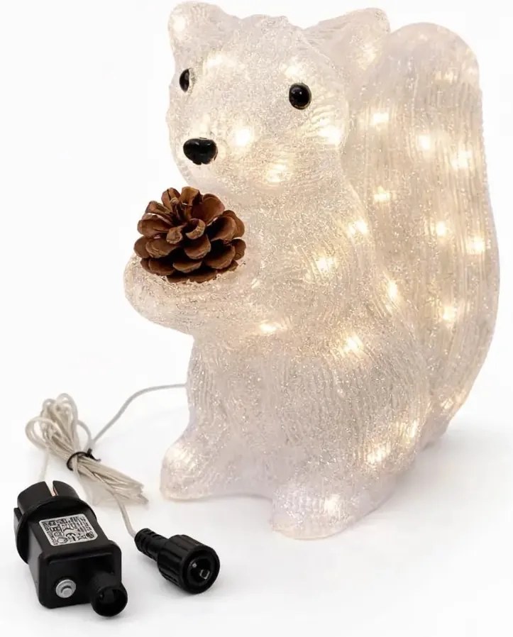 3D LED svítící veverka, 26 cm, akryl, venkovní, teple bílá, IP44