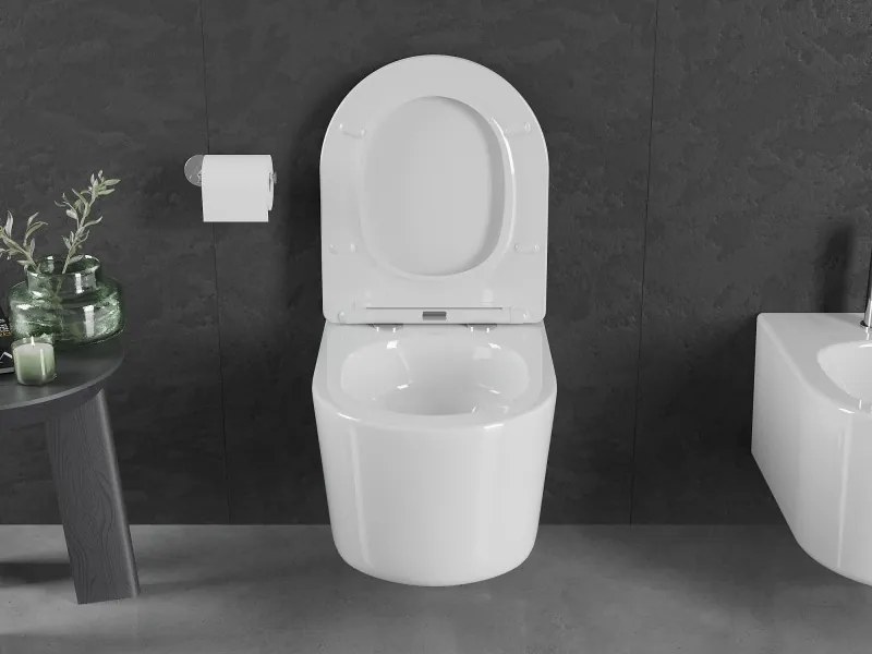 Mexen Sofia wc mísa Rimless Tornado s pomalu sklopným prkénkem slim, duroplast, bílý lesk - 30540400T