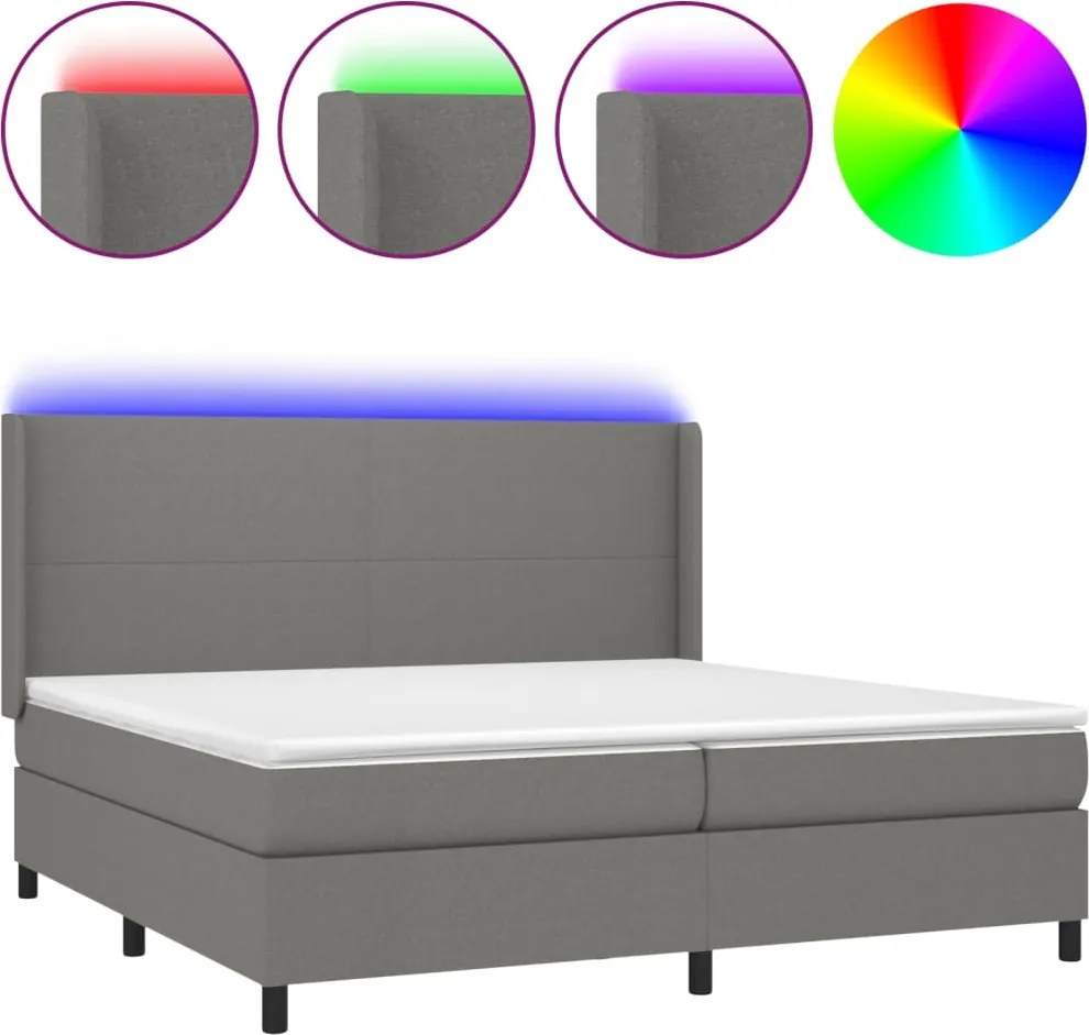 Box spring postel s matrací a LED tmavě šedá 200x200 cm textil 3138182