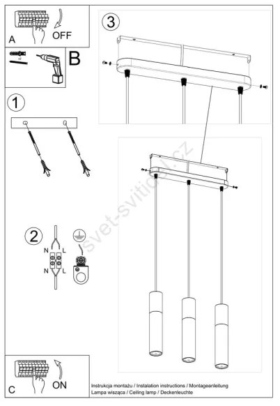 Sollux SL.0649 - Lustr na lanku BORGIO 3xGU10/40W/230V beton/kov bílá