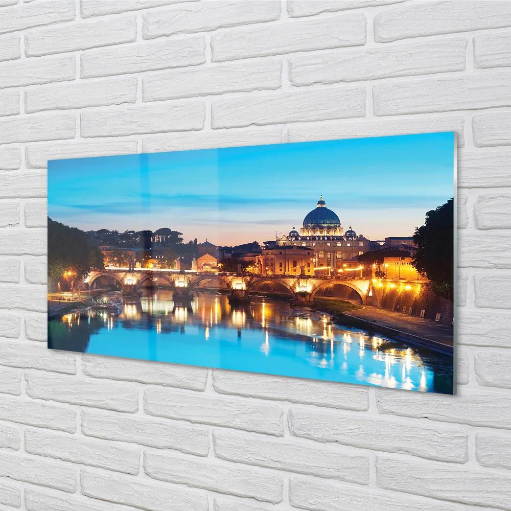 akrylový obraz Řím západu slunce říční mosty 100x50 cm