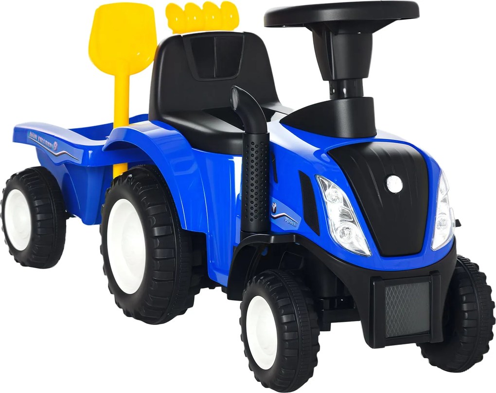 HOMCOM Dětský traktůrek NEW HOLLAND na sezení s řízením, světly, a lopatou - Digger pro děti do 25kg, vhodný pro děti 1-3 roky | Aosom