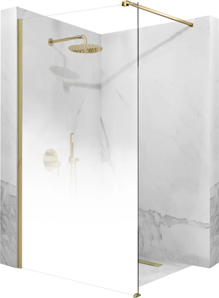 Rea Aero Ombre, sprchová zástěna Walk-In 110x195 cm, 8mm čiré sklo s bílým vzorem, zlatý matný profil, REA-K2465