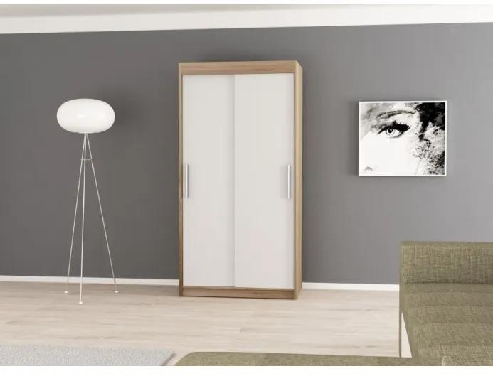 Prostorná skříň s posuvnými dveřmi v šířce 100 cm TIMEA - dub sonoma / bílá