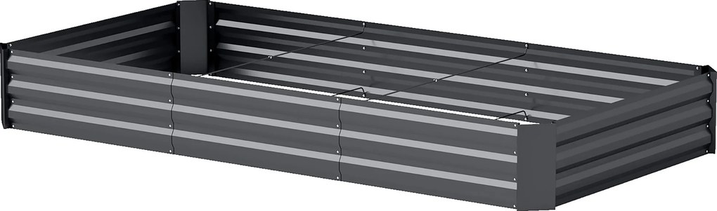 Outsunny Zahradní Truhlík, Obdélníkový Vyvýšený Záhon s Bezpečnostním Okrajem a Otevřeným Dnem, pro Květiny a Bylinky, 240 x 120 x 30 cm, Tmavě Šedý |