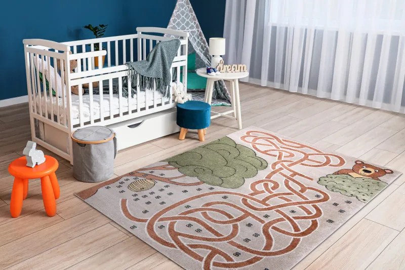 Dywany Łuszczów, Dětský kusový koberec Fun Honey with Bear beige, 80x150, hnědá, dětský pokoj