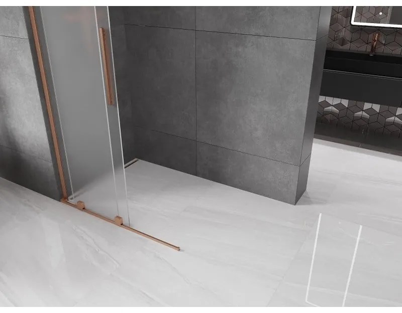 Mexen Velar L, posuvná sprchová zástěna Walk-in 100 x 200 cm, 8mm sklo námraza, měděná matná, 871-100-003-33-65