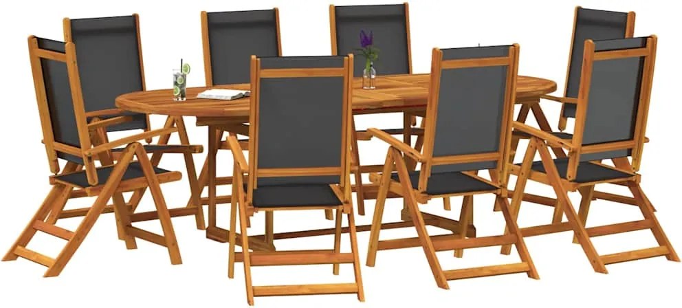 9dílný zahradní jídelní set masivní akáciové dřevo a textilen 3279263